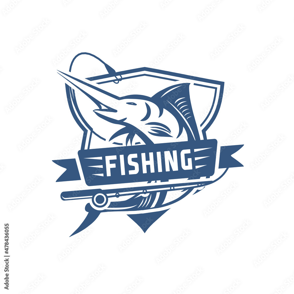 vintage fishing emblems, labels, badges, logos. Layered, separate text ...