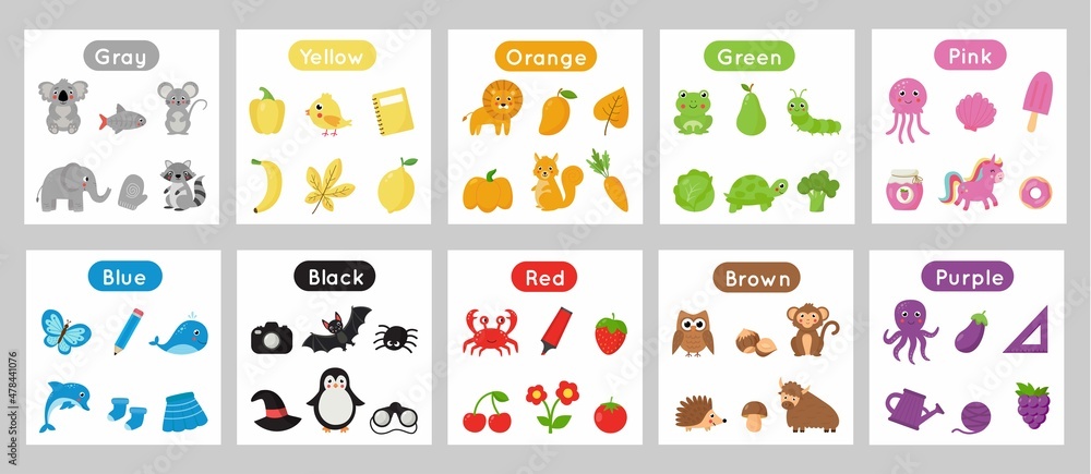Collection of flashcards for learning colors for children. Stock Vector ...