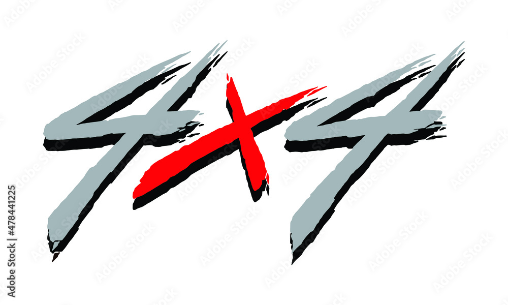 4x4 logo. Brush Hand lettering design. Digital typography illustration ...
