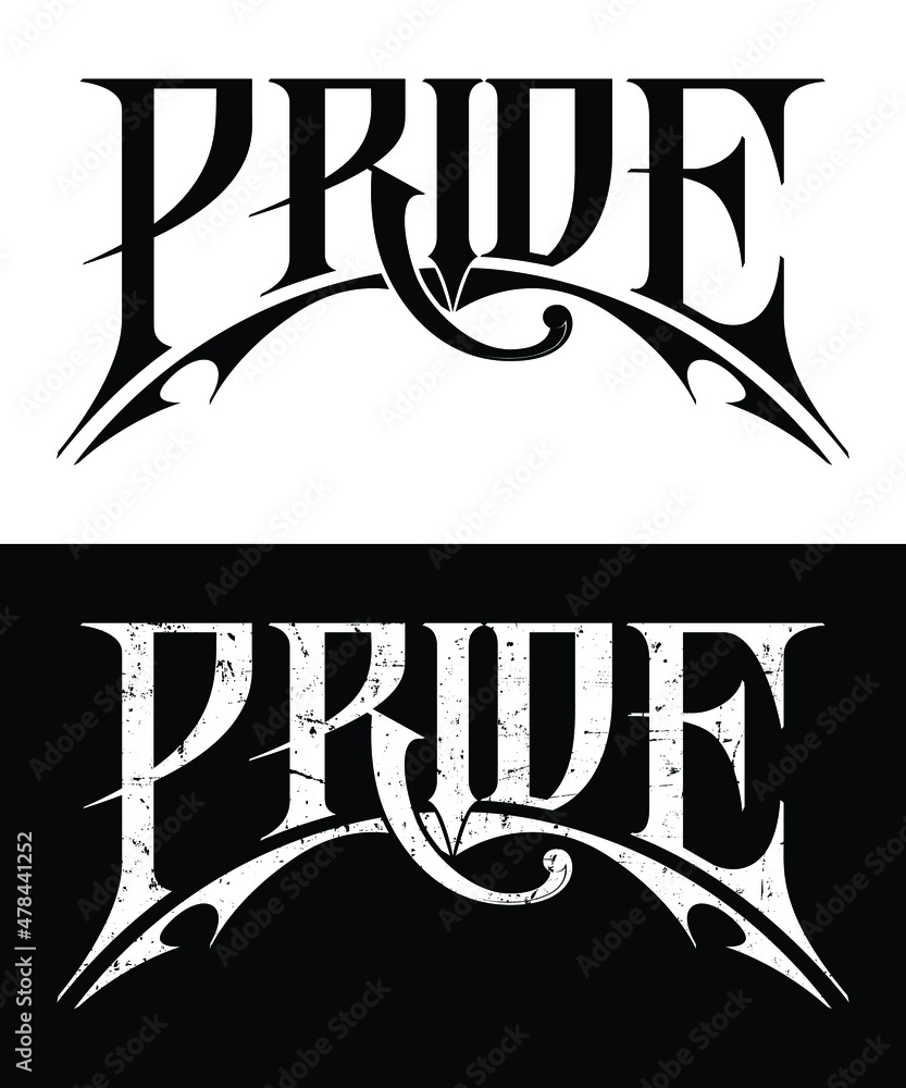 Pride - Victorian Hand Lettering Design. Black and White Digital ...