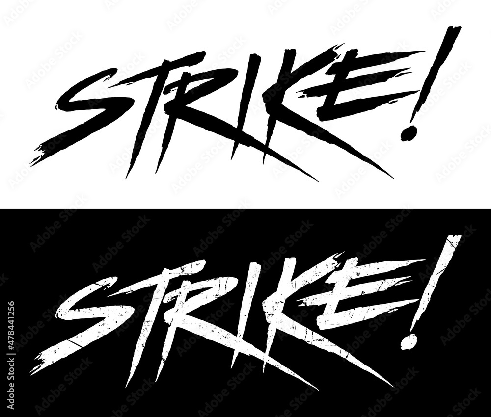 Strike - Brush Hand lettering design. Black and White Digital ...