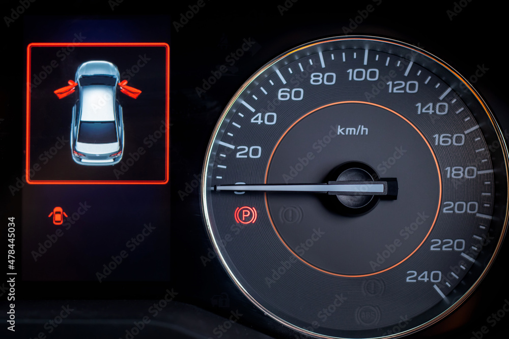 Screen display of car status warning light on dashboard panel symbols ...