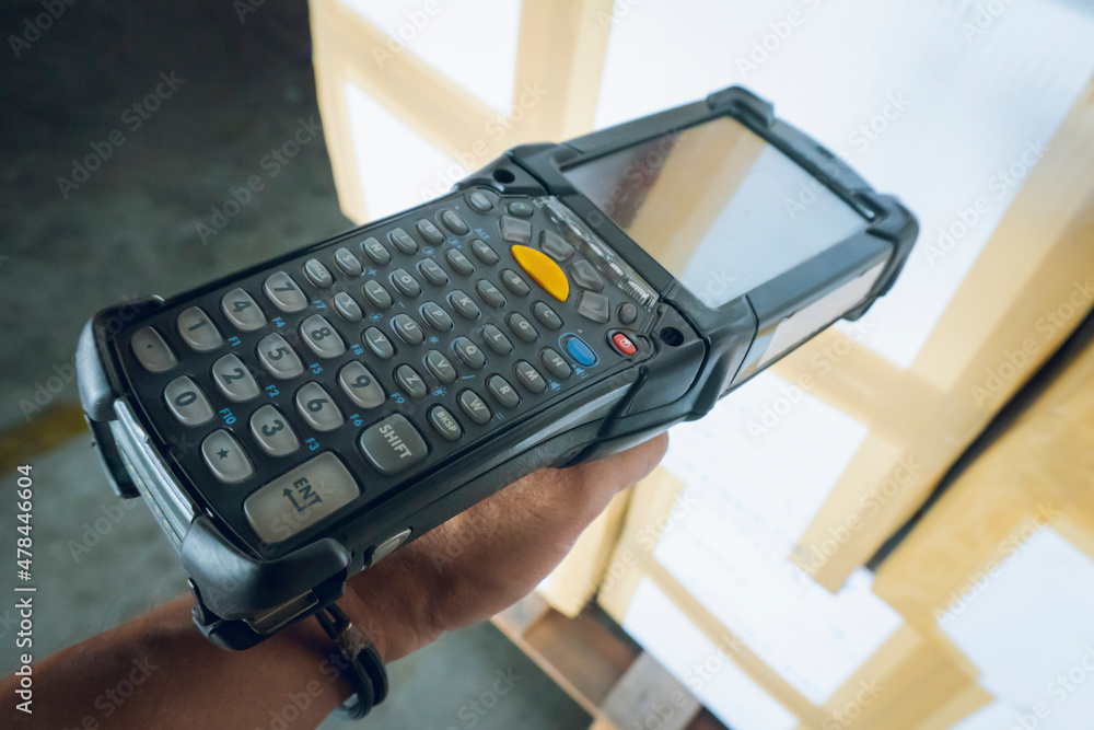 Workers Scanning Bar Code Scanner on Packaging Boxes. Computer Work ...