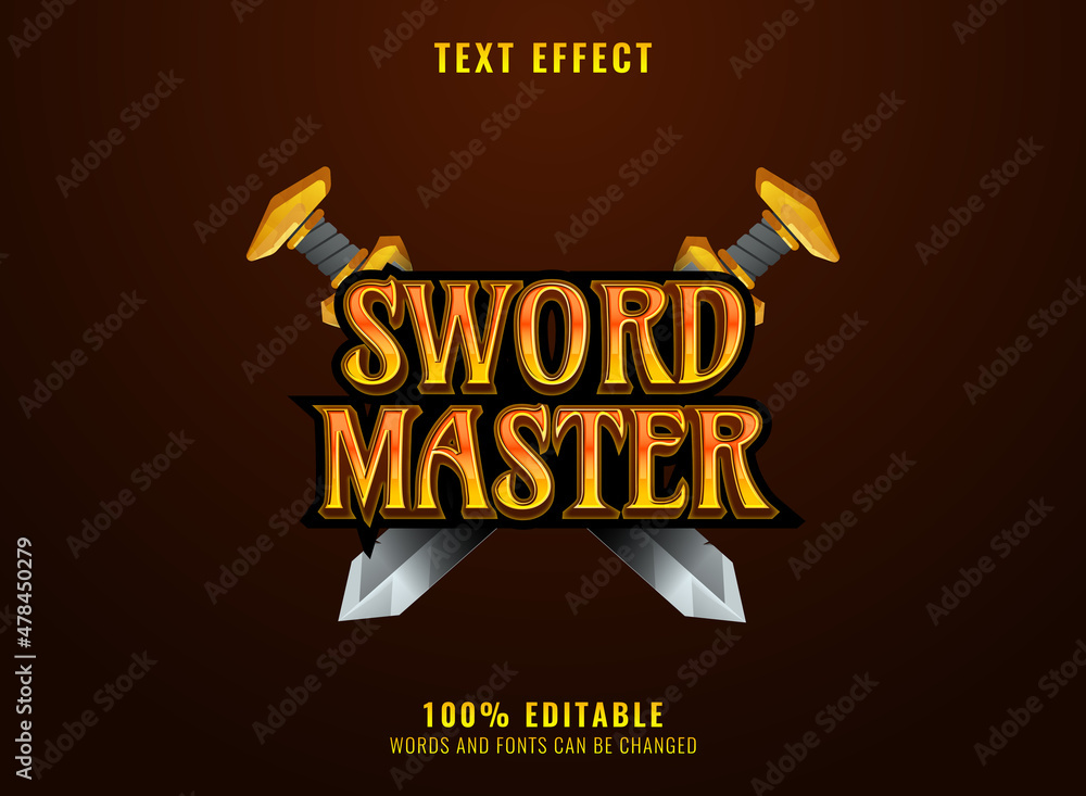 golden fantasy sword master rpg game logo text effect Stock Vector ...