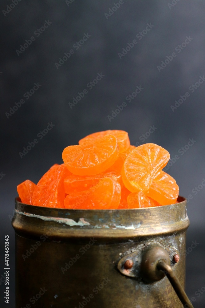 Orange candy. Indian Vintage style boiled sugar confectionery Orange ...