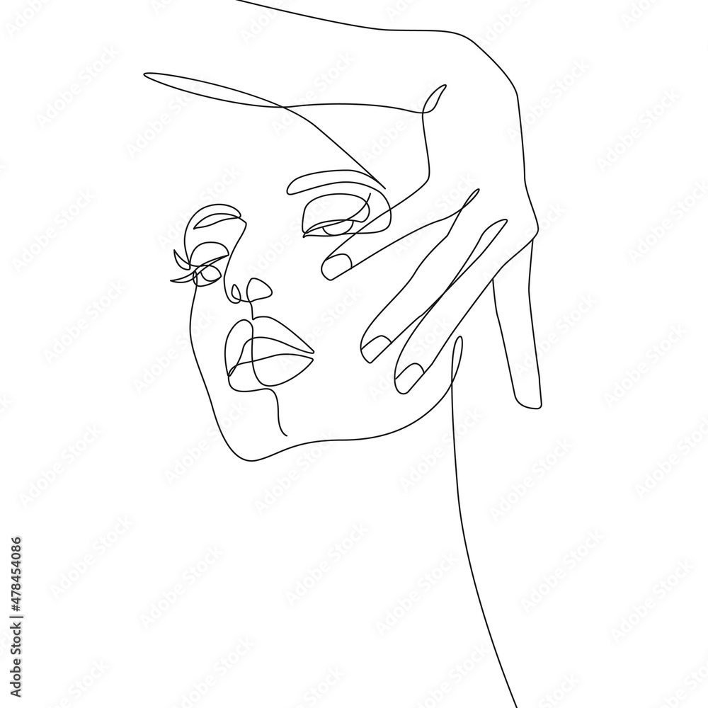 Continuous Line Drawing of Woman Head. Line Art Creative Concept Black ...