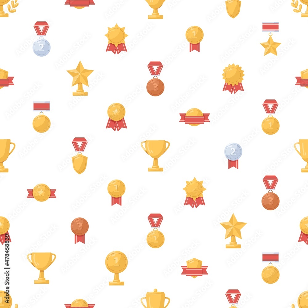 Seamless medals and winner cups pattern. Endless background with gold ...