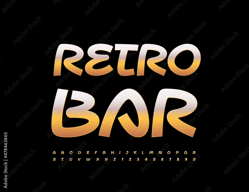 Vector elegant sign Retro Bar. Gold metallic Font. Chic style Alphabet ...