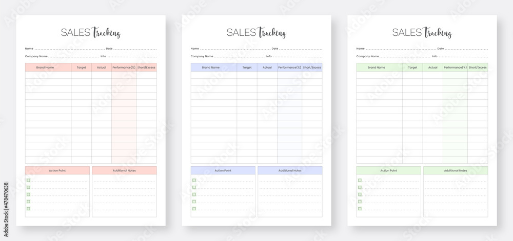 Sales Tracking Template. Set of Sales Tracker. Performance Tracker ...