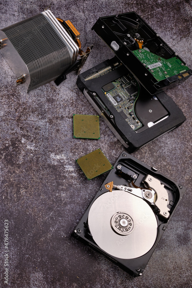 Central processing unit and other computer parts on the gaming table ...