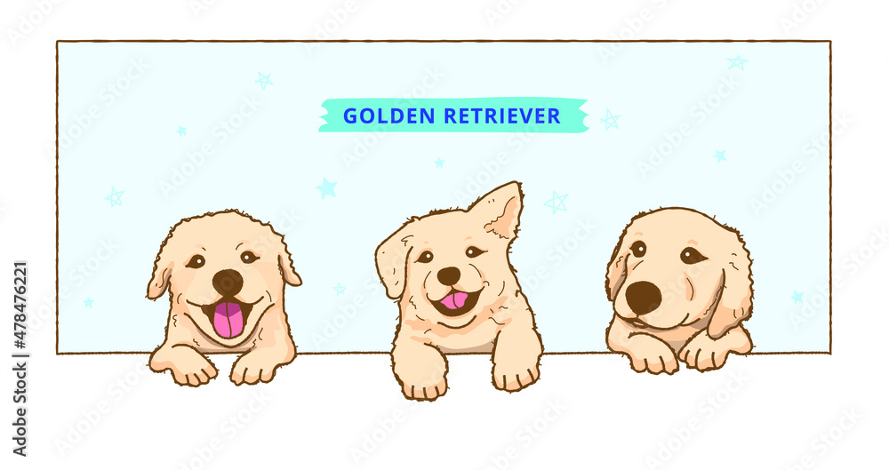 Cartoon golden retriever illustration background frame Stock Vector ...