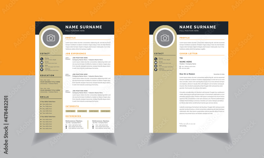 Professional Resume CV Layout with Poppy Color background Stock Vector ...