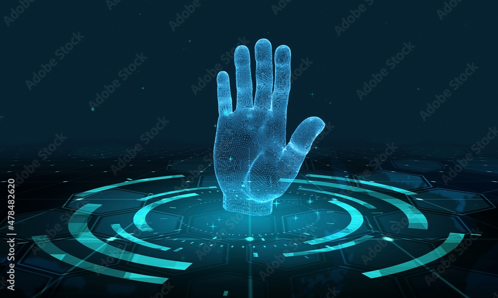 HUD The futuristic 3D sci-fi Human Hand Stock Illustration | Adobe Stock