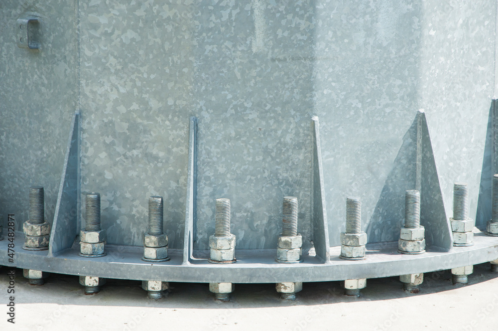 the post is bolted with anchor bolts. bolted pipe connection. strong ...