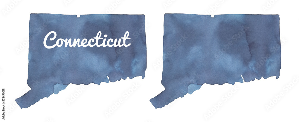 Watercolor illustration of Connecticut State Map in two variation ...