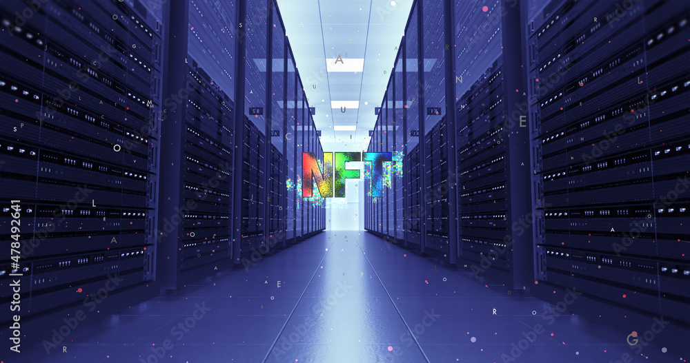 NFT Symbol In A Modern High Tech Datacenter Room. Non Fungible Token ...