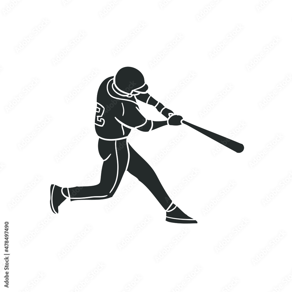 Batter Baseball Icon Silhouette Illustration. Sport Game Kick Vector ...
