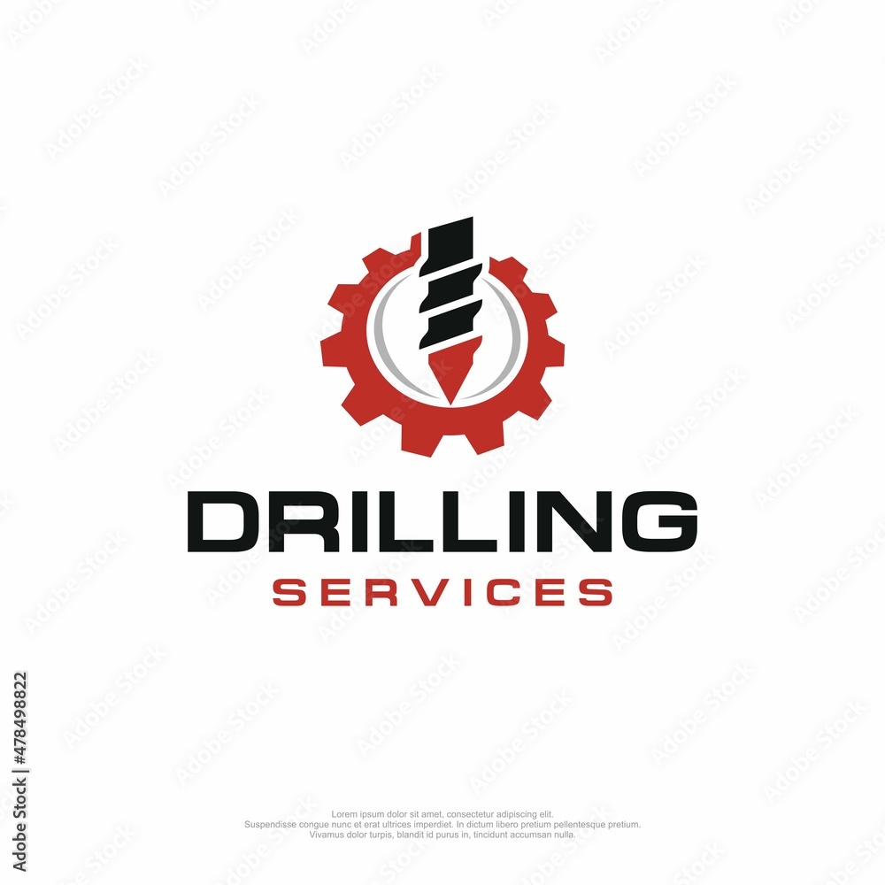 Drilling service logo with images of drill bits and jagged circles ...