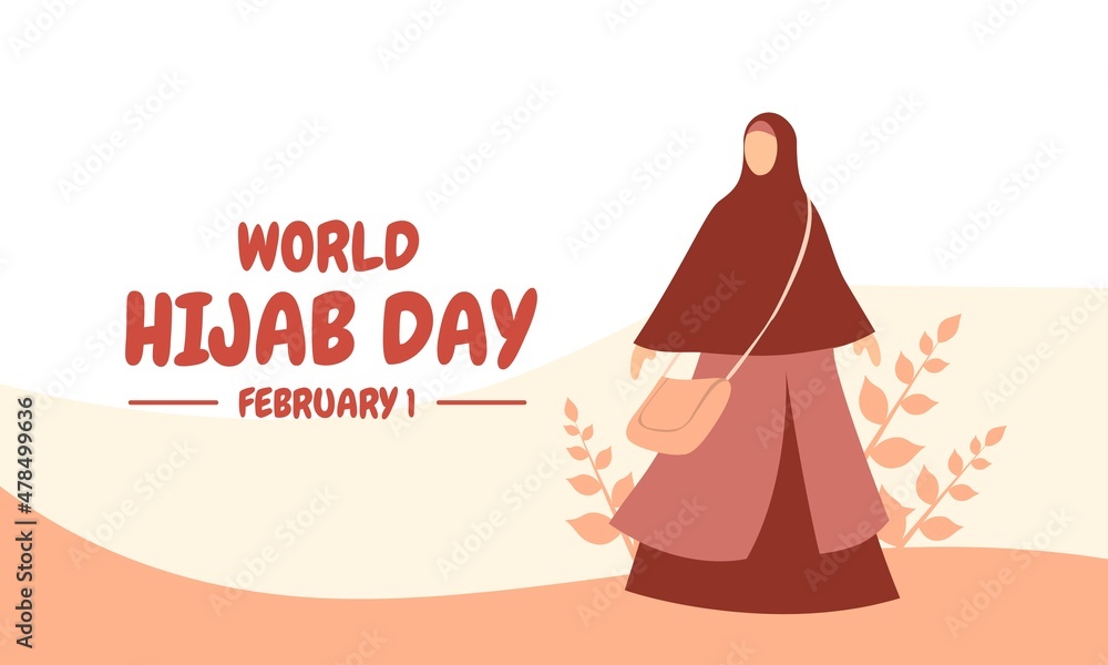 vector illustration, a Muslim woman wearing a hijab, as a banner or ...