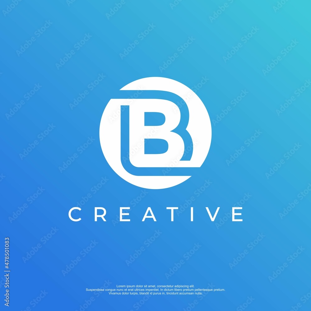 Letter B logo design template with white color and blue background ...