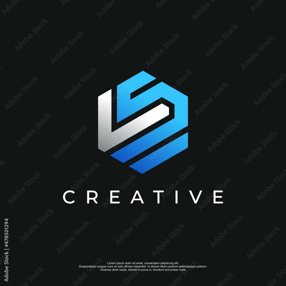Letter LS logo design template with blue and white color icon Stock ...