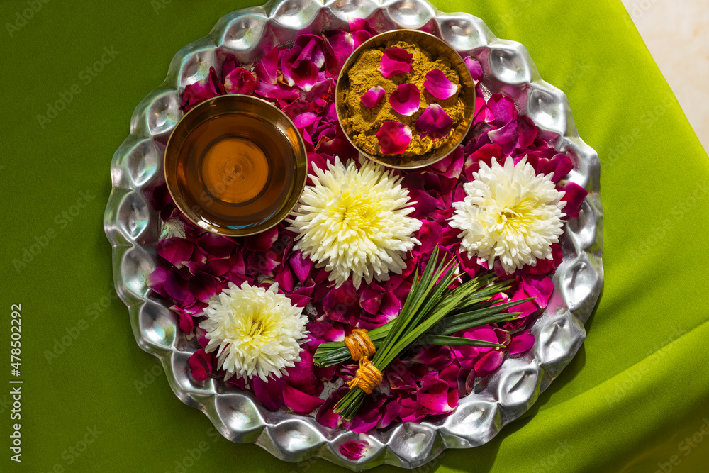 Very beautifully decorated Haldi Thali for Hindu marriage ceremony ...