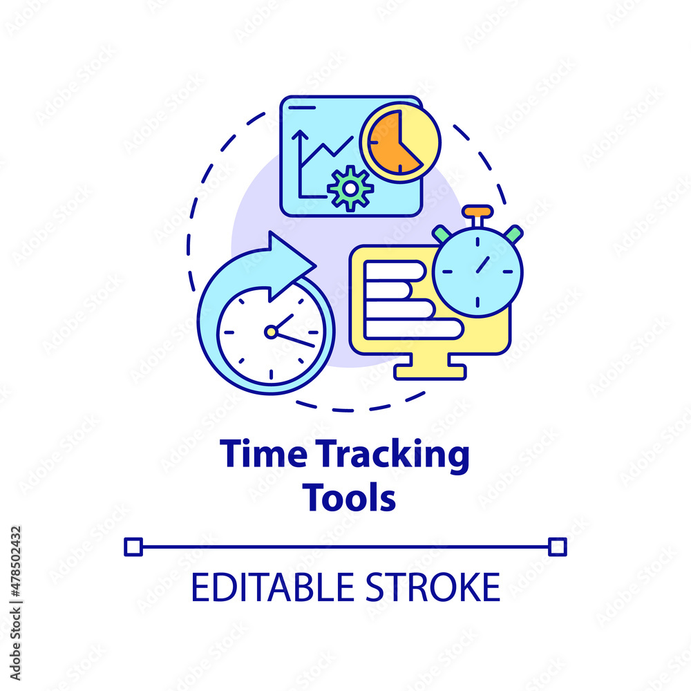 Time tracking tools concept icon. Business software abstract idea thin ...