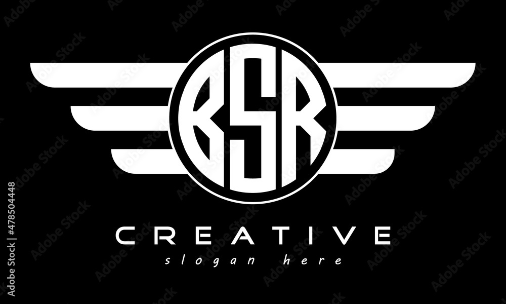 BSR three letter monogram type circle letter logo with wings vector ...