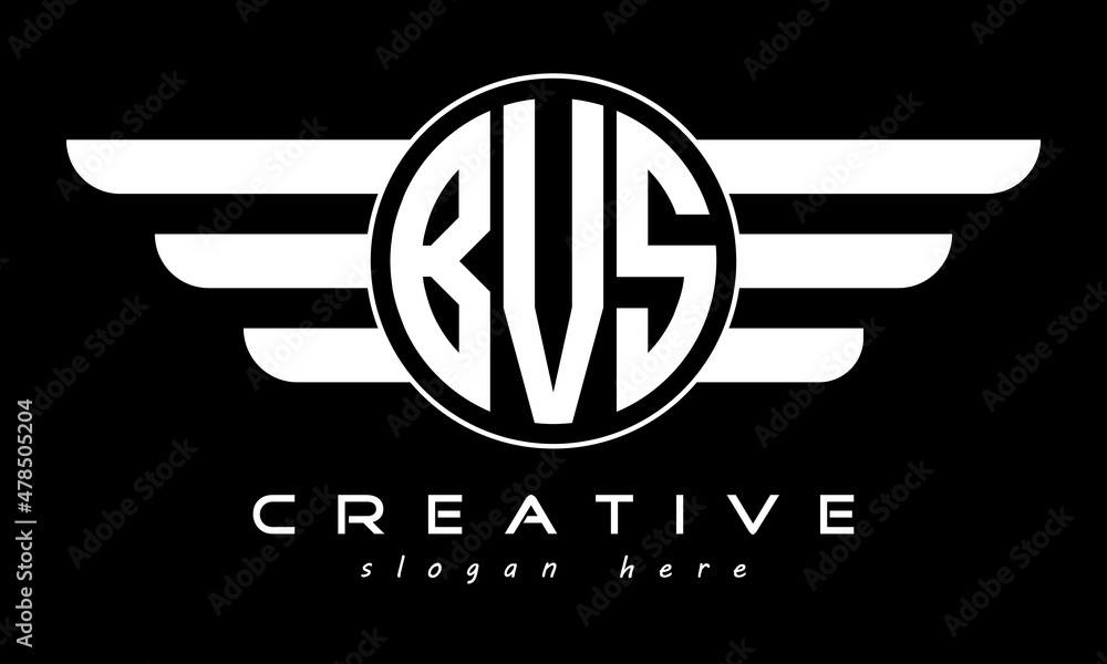 BVS three letter monogram type circle letter logo with wings vector ...