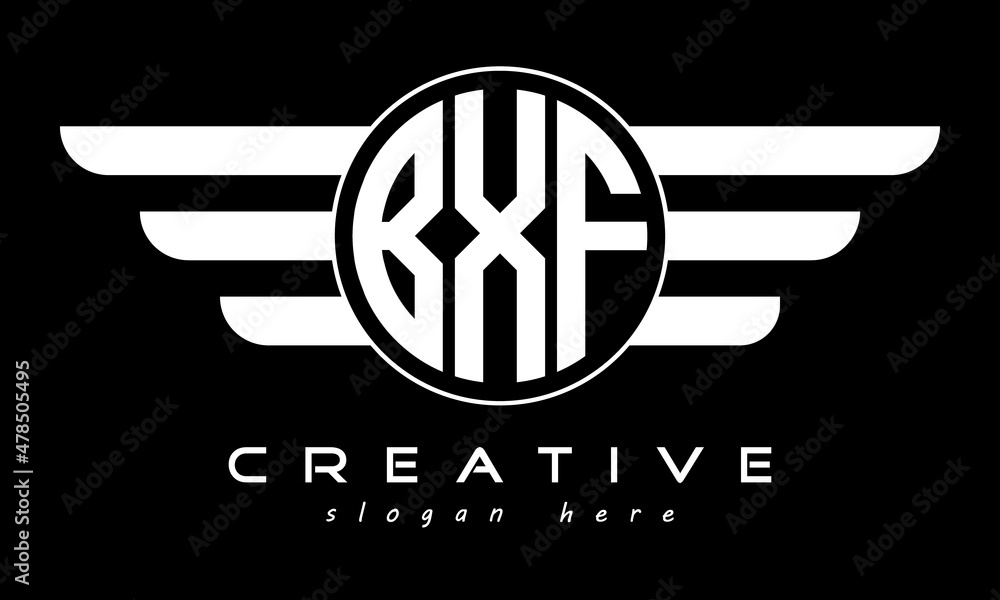 BXF three letter monogram type circle letter logo with wings vector ...