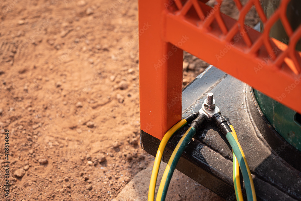 An electrical earthing line connection point of the metal part, for ...