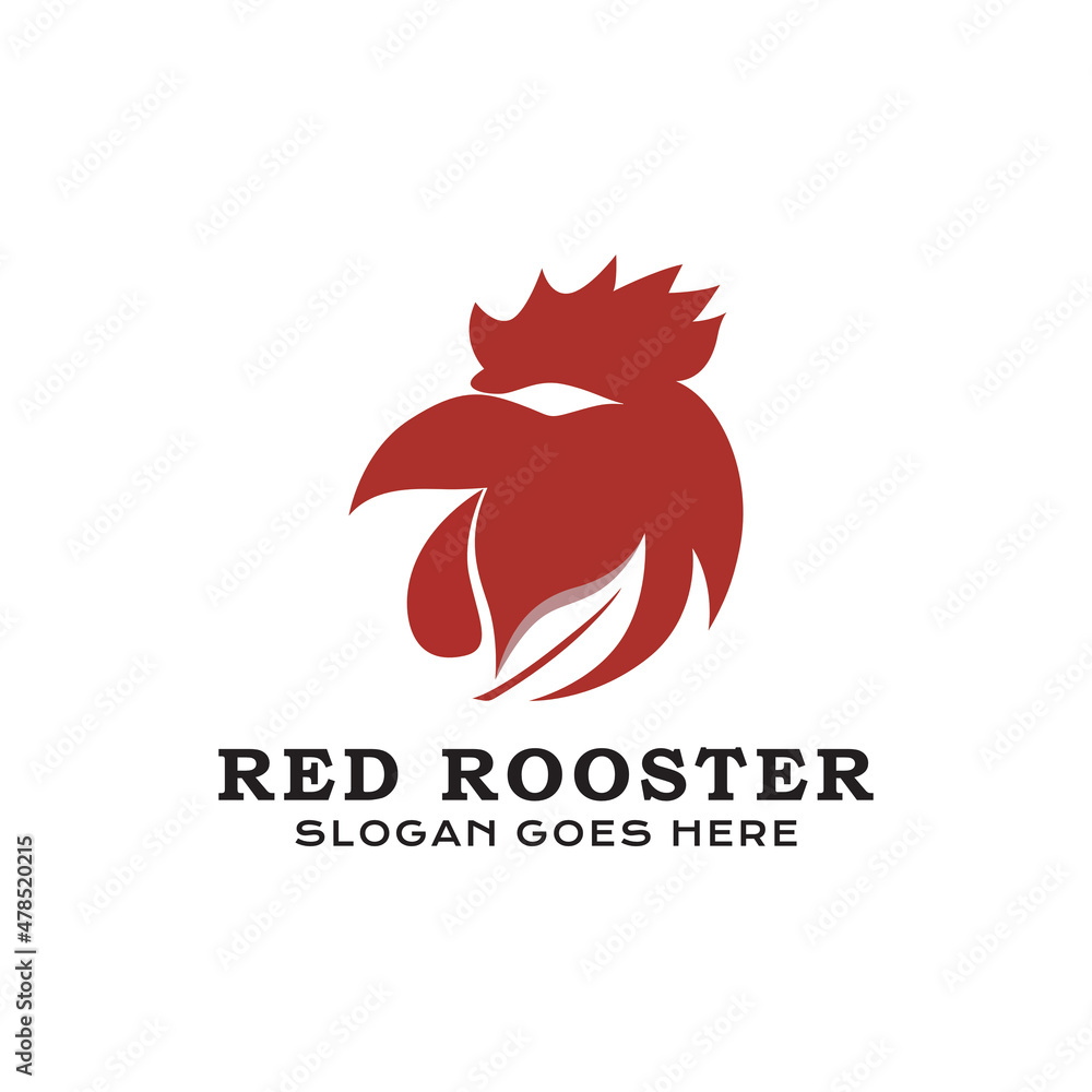 Spicy red rooster and leaf logo, fast food logo, shop, farm, web, app ...