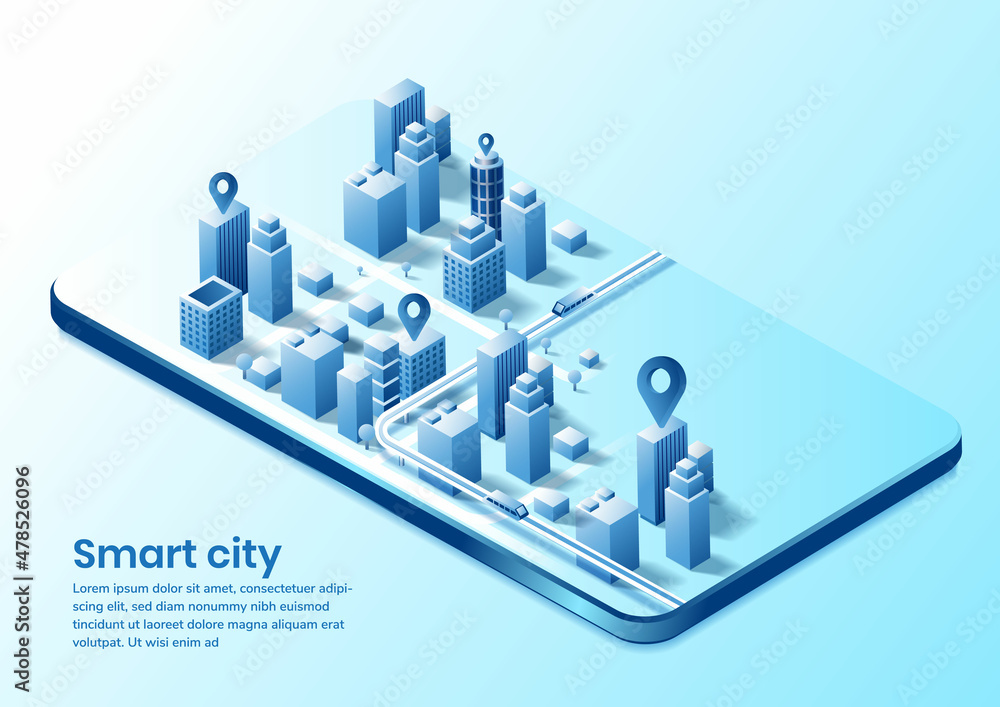 Smart city isometric design concept of simple smart city. Stock Vector ...