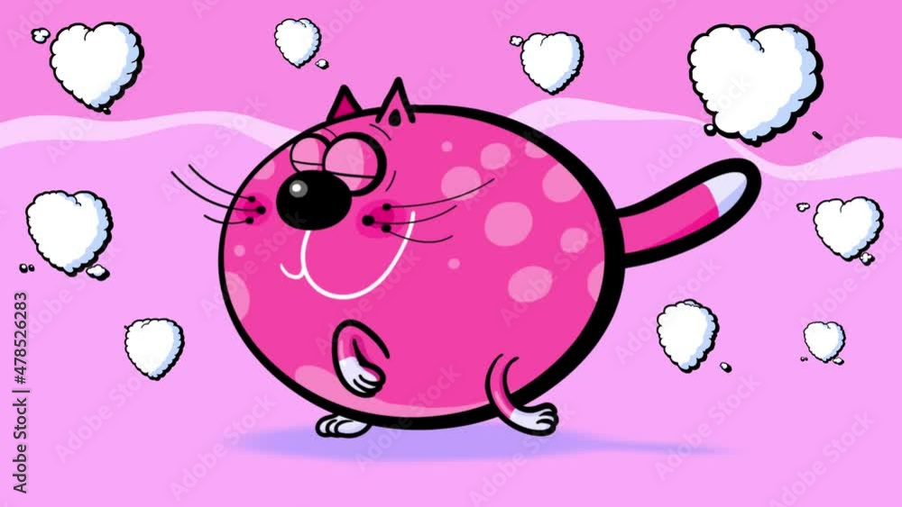 Cat walking cycle. Isolated cartoon pink animated character with white ...