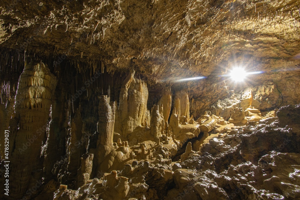 Cave stalactites, stalagmites, and other formations at King Marcos ...