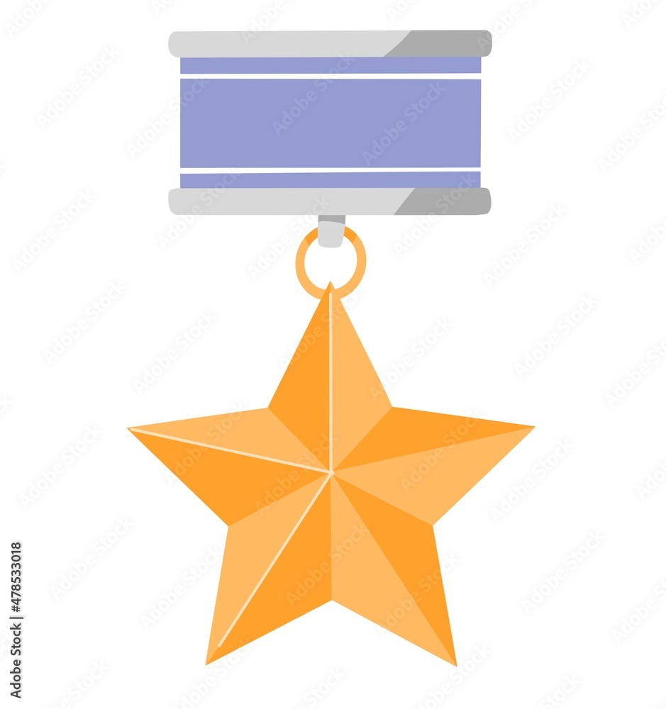 Gold star medal with red ribbon. Military award badge. Golden honor and ...