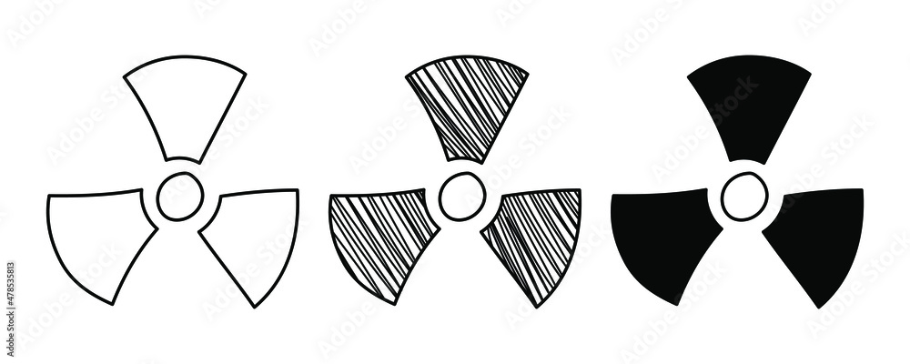 Set of hand-drawn vector Radiation Signs in a doodle cartoon style ...