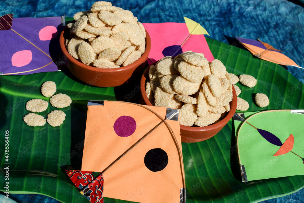 Indian sweet item called Rewri or revdi served and eaten during ...