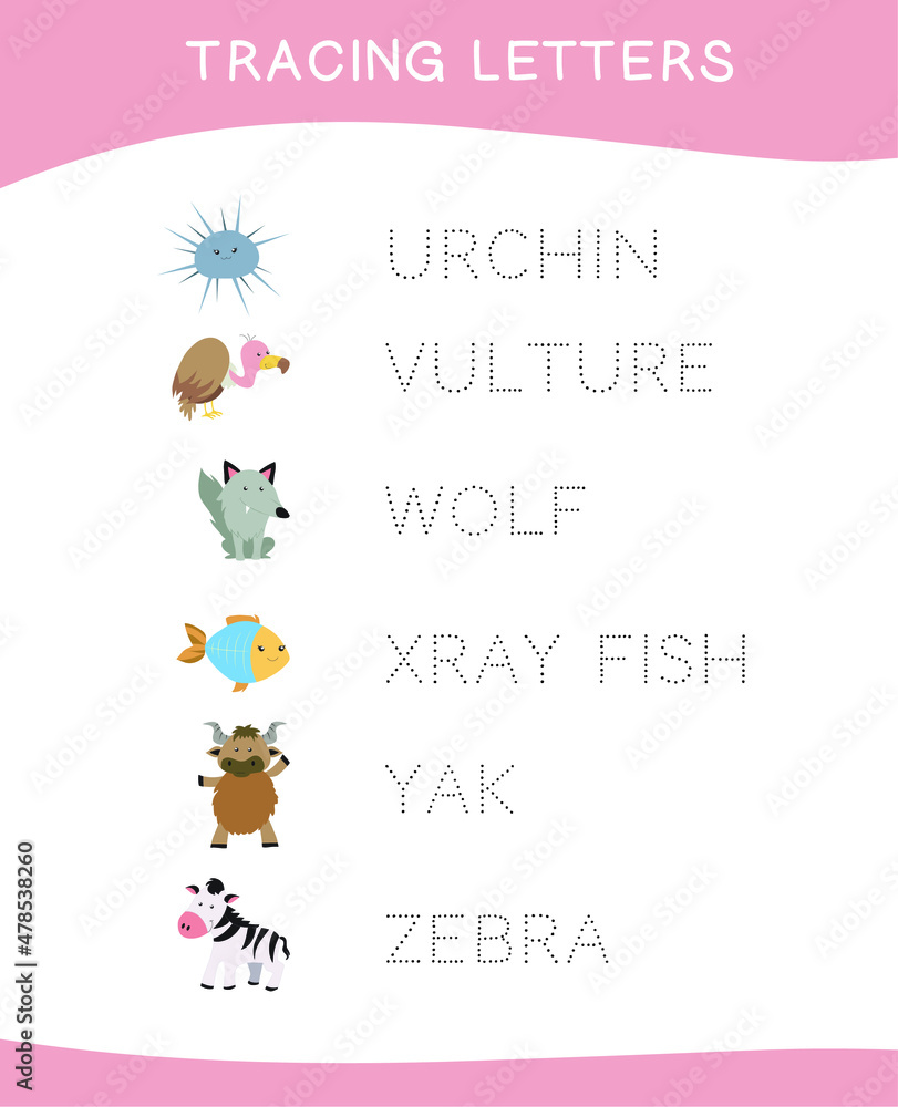 Tracing letters. Tracing names of animal names worksheet. Writing ...