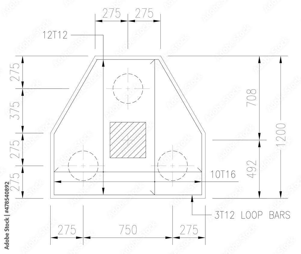 Plan and sections of pile cap design drawing shown technical drawing ...