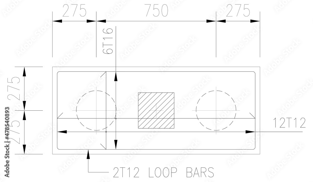 Plan and sections of pile cap design drawing shown technical drawing ...