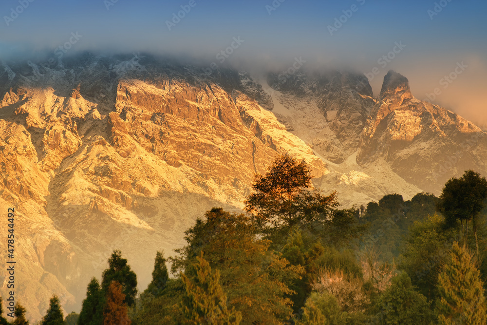 Beautiful view of Himalayan mountains at Ravangla, Sikkim. Himalaya is ...