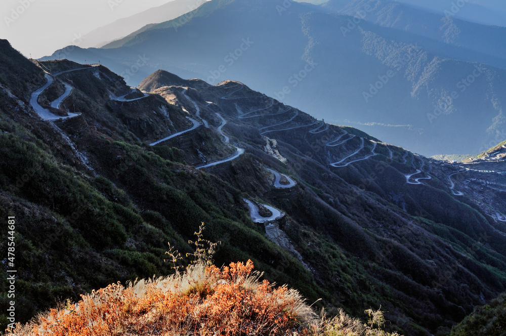 Curvy roads on Old Silk Route, Silk trading route between China and ...