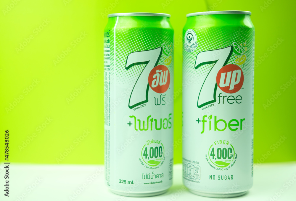 Samut Prakan, Thailand - January 5, 2022 : A can of 7UP Free Plus Fiber ...