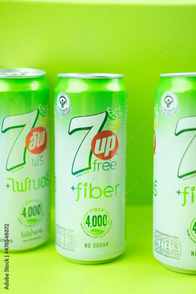 Samut Prakan, Thailand - January 5, 2022 : A can of 7UP Free Plus Fiber ...