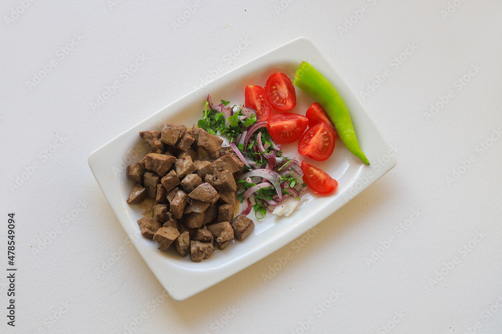 Liver roast, Turkish traditional dish. (Turkish name: Arnavut ciger ...
