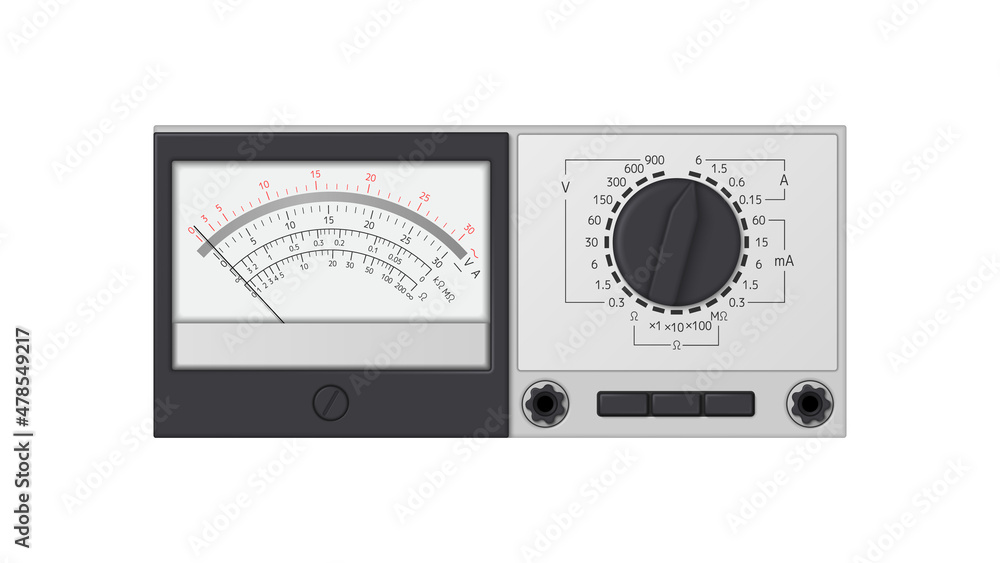 Retro multimeter on white background. Device for measuring electricity ...