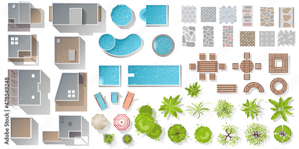 Architectural and Landscape elements top view. Kit for landscape ...