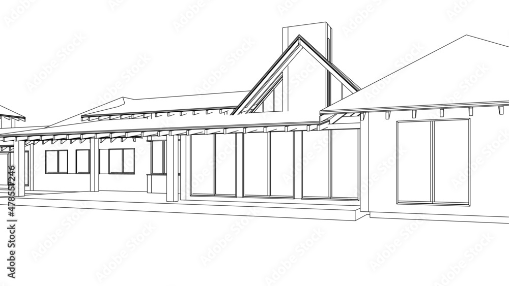 house sketch drawing. ranch, texas house Stock Vector | Adobe Stock