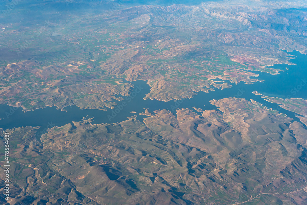 Aerial photo of the Euphrates and the Keban Dam in the east of Turkey ...